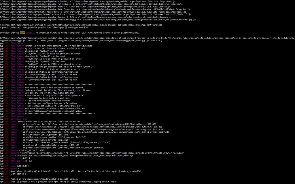Problem installing Edge Impulse CLI - Edge Impulse Forum Problem installing Edge Impulse CLI - Edge Impulse Forum
