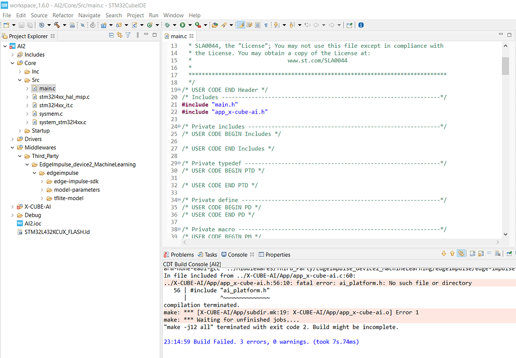 Issue with STM32CUBE IDE - Help - Edge Impulse Forum