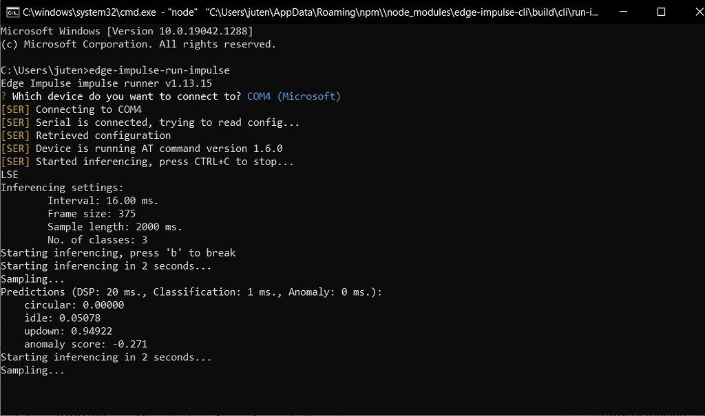 Edge-Impulse-Run-Impulse stuck at sampling... in CMD - Help - Edge ...