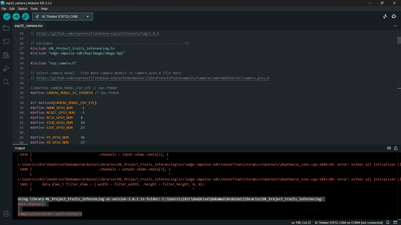 ESP 32 cam, Compilation Error - arduino - Edge Impulse Forum