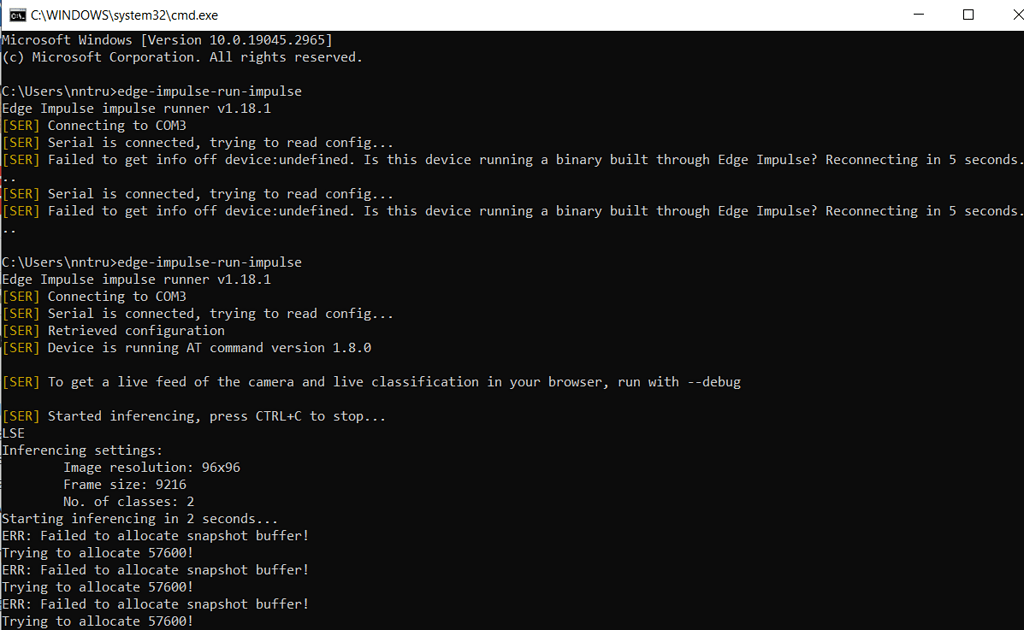 Error Failed To Allocate Snapshot Buffer When Running Edge Impulse Firmware On Spresense 
