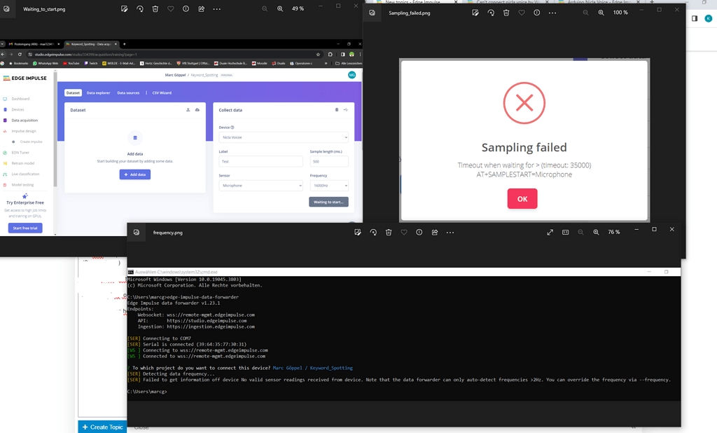 Unable to connect Nicla Voice Board to edge impulse for sampling - Help - Edge Impulse Forum