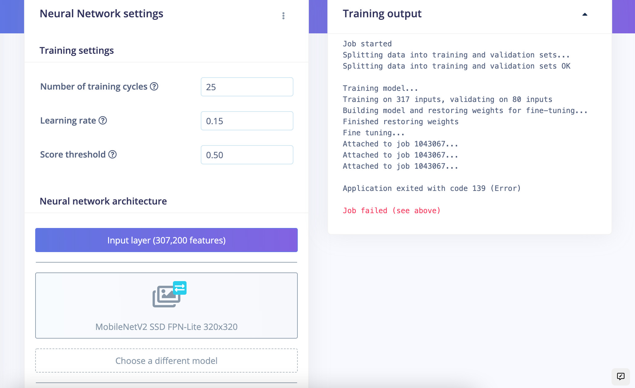Error When Training Object Detection Error Code 139 Report Bugs